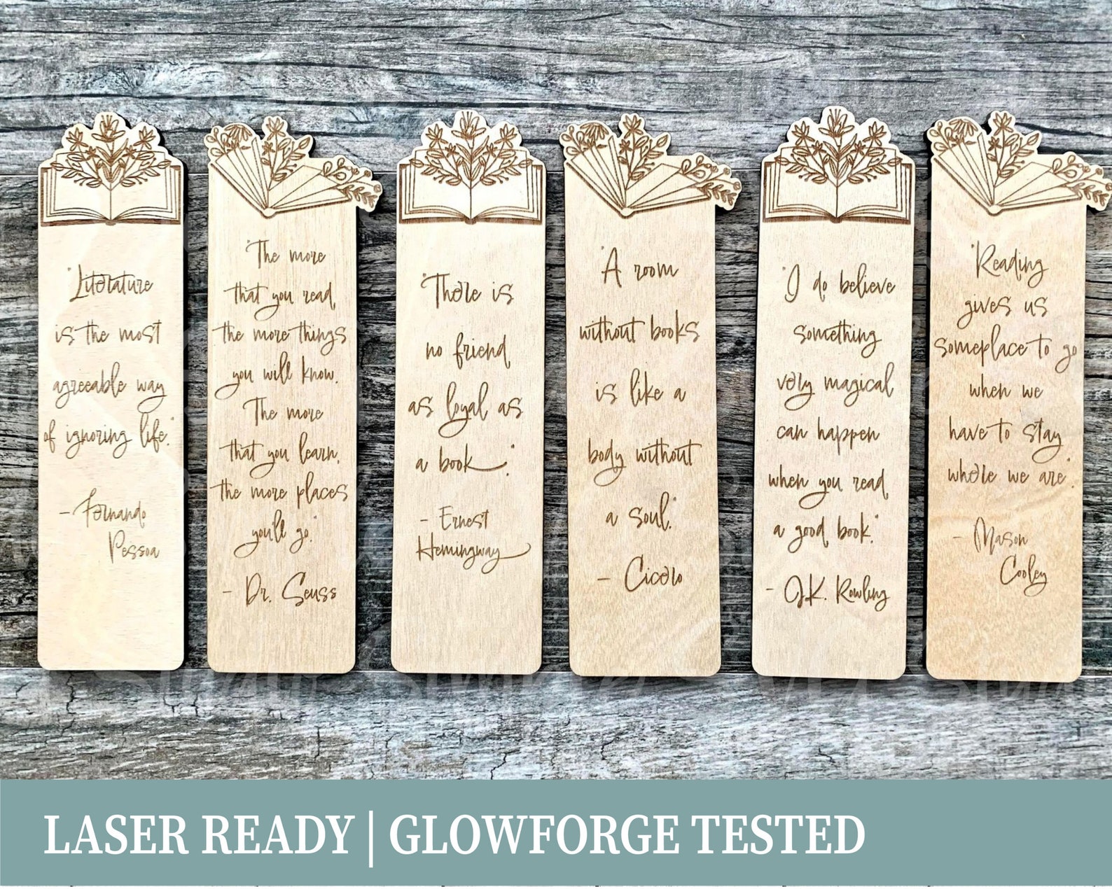 Glowforge Bookmarks File, Laser Cut SVG, Floral Books SVG, Gift for ...
