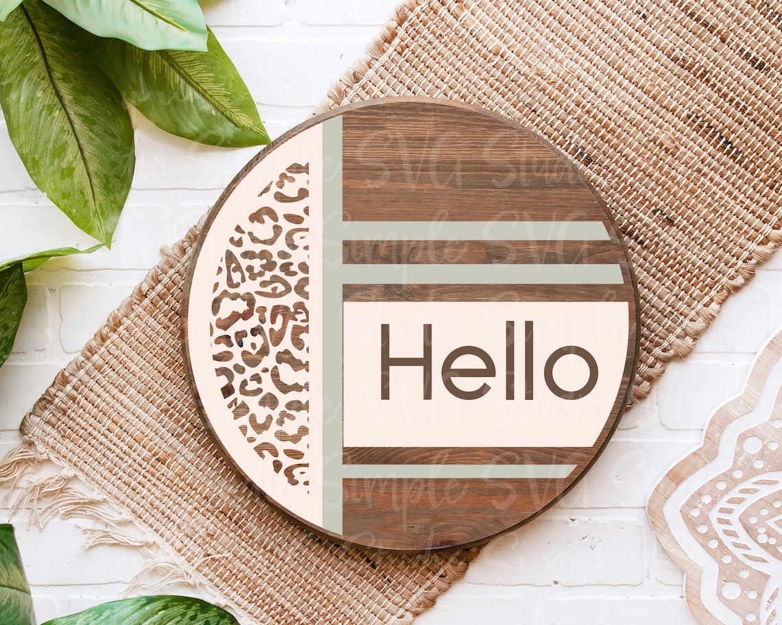 Leopard Welcome Sign SVG Hello Door Hanger File Boho Porch - Etsy