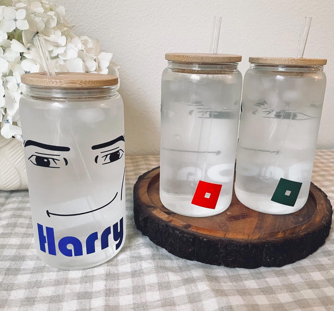 Personalized Roblox Face Iced Coffee Cup - Color Changing Glass Can - Etsy