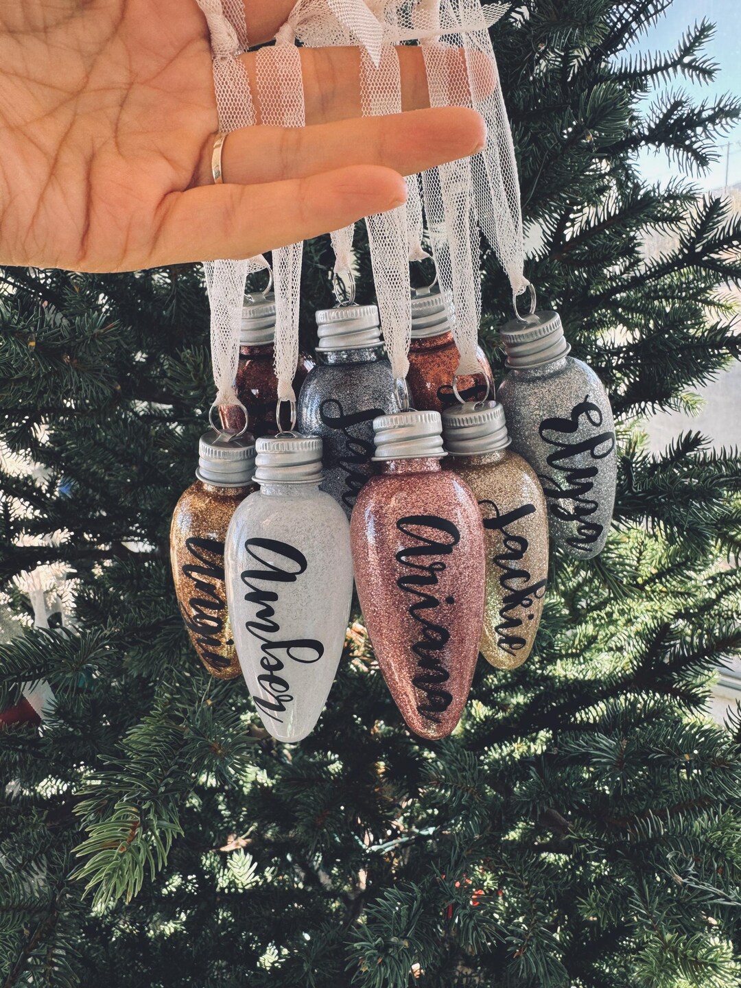 Personalized Glitter Lightbulb Christmas Ornament: Custom Name Gift Tag ...