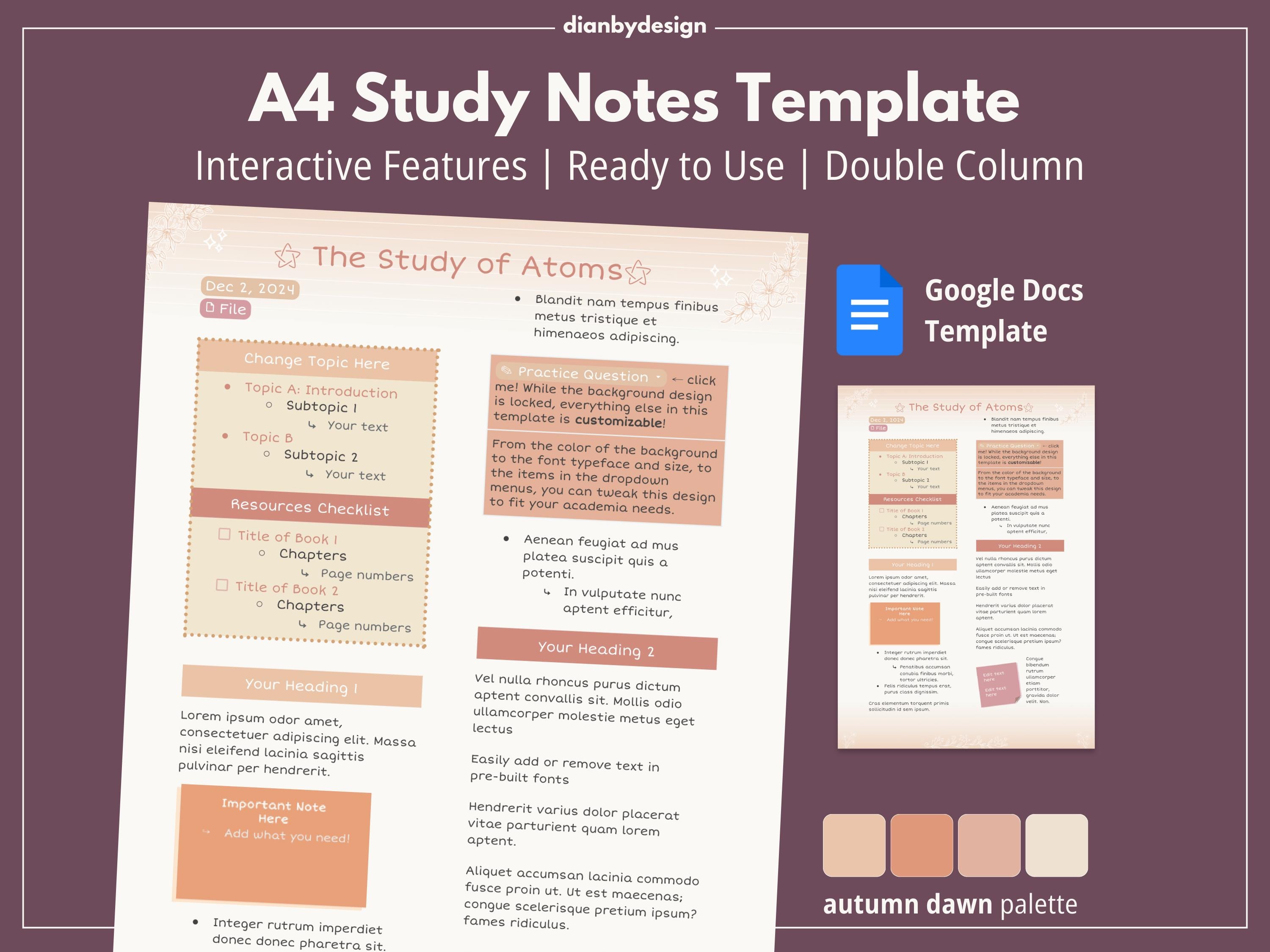 Digital Study Notes Template Editable | Ready-to-use Digital Google ...