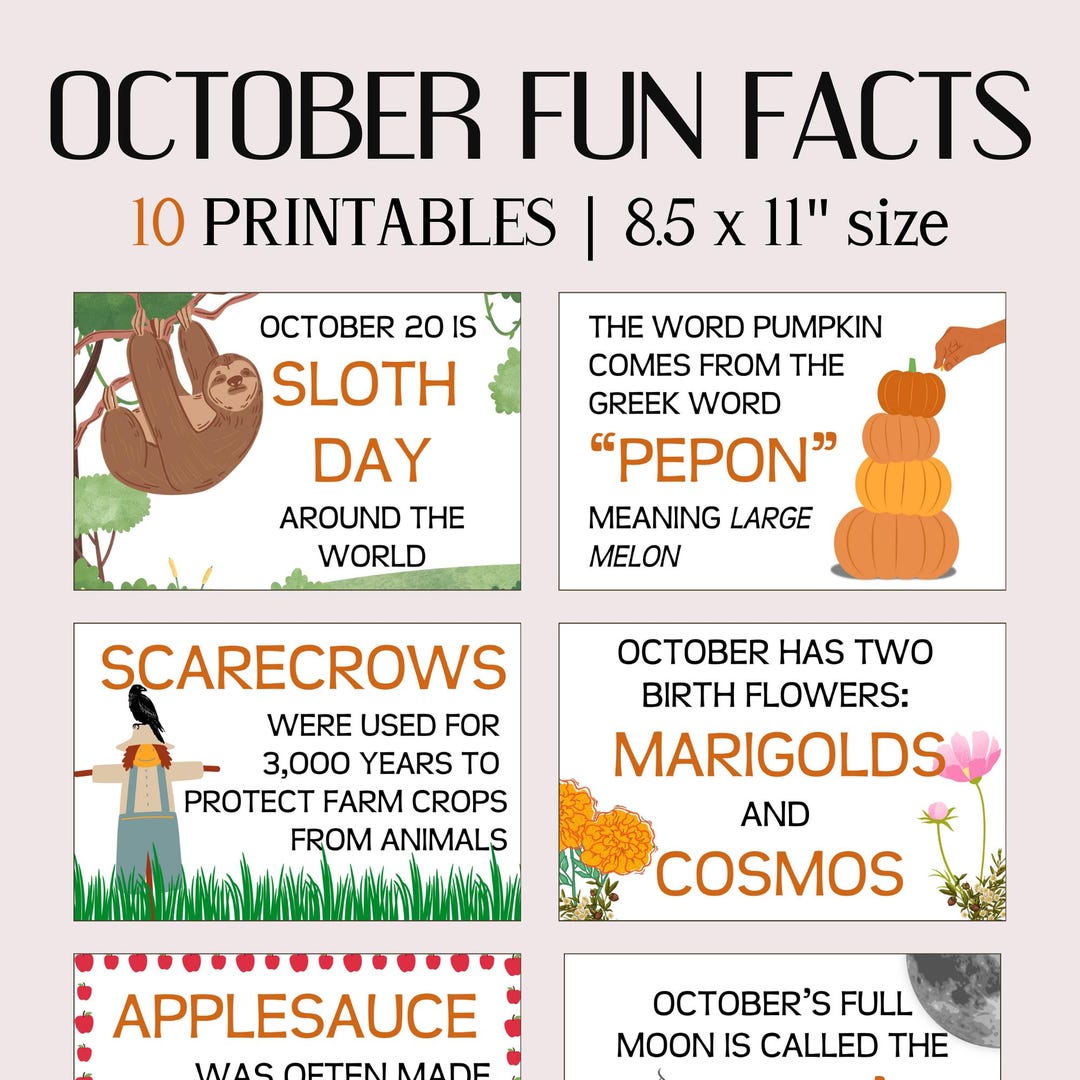 October Printable Fun Facts & Trivia Fall Season Fun Facts and Autumn ...