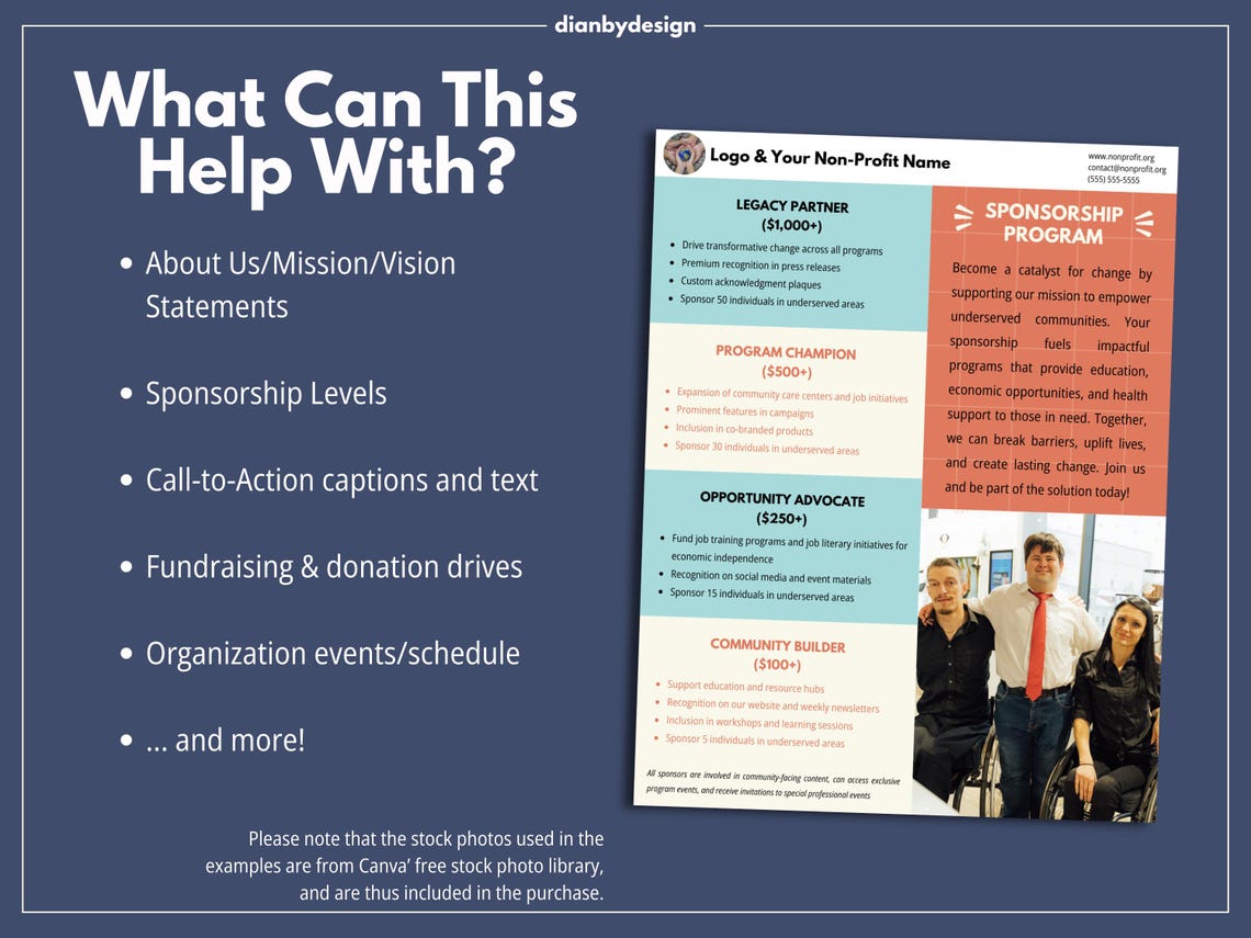 Nonprofit One Pager Template Bundle | Customizable Canva Charity ...