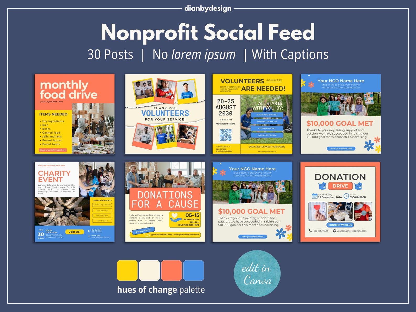 Nonprofit Social Media Templates | Editable Fundraising Outreach Bundle ...