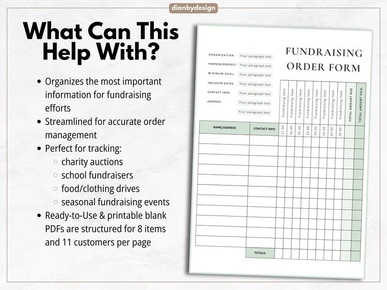 Fundraising Order Form Template | Editable Fundraiser Tracker Form for ...