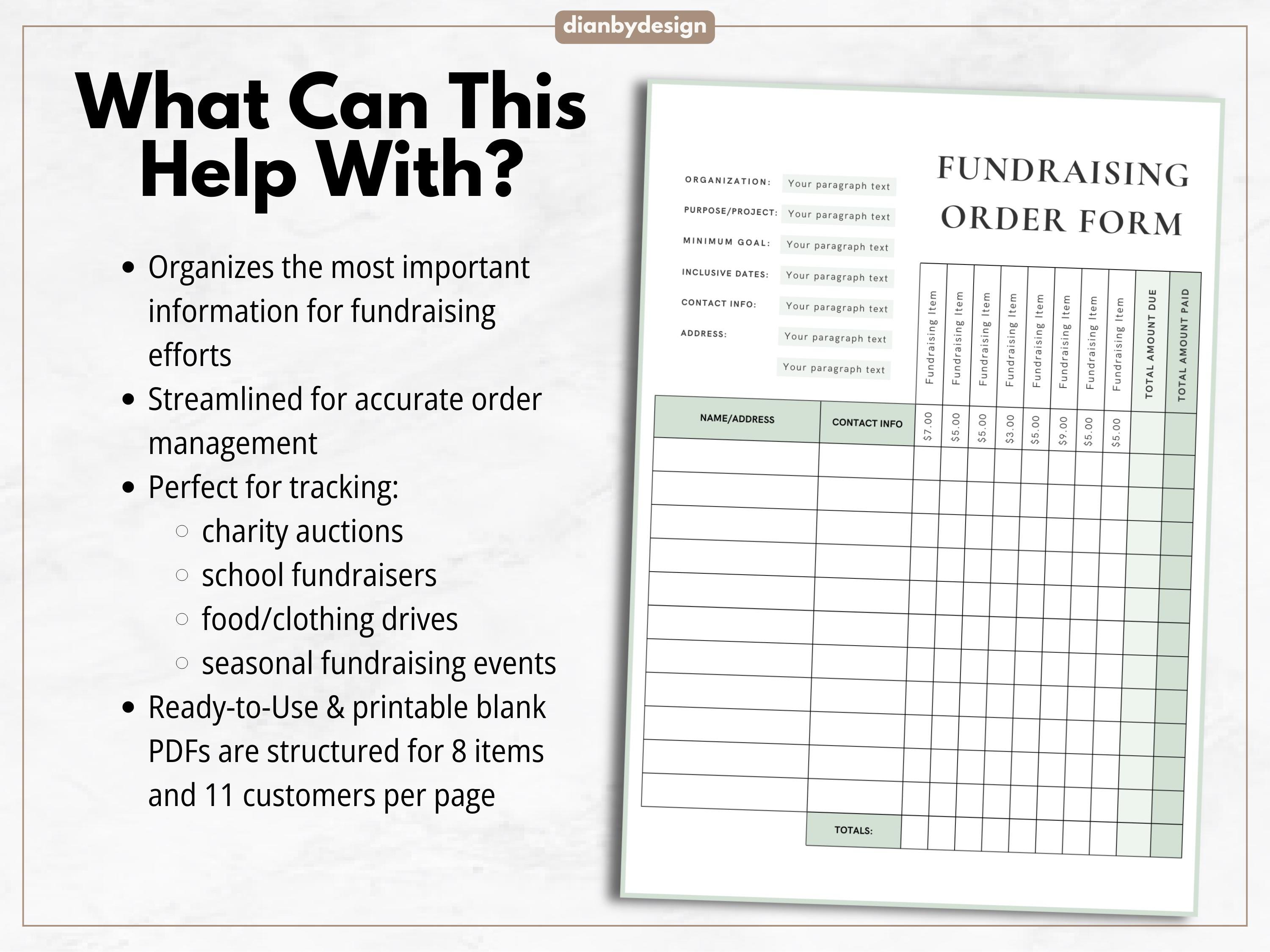 Fundraising Order Form Template | Editable Fundraiser Tracker Form for ...