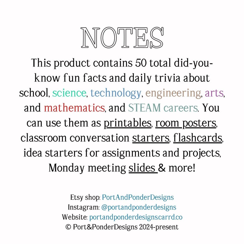 STEAM Fun Facts & Trivia Printable Minimalist Science Did-you-know ...