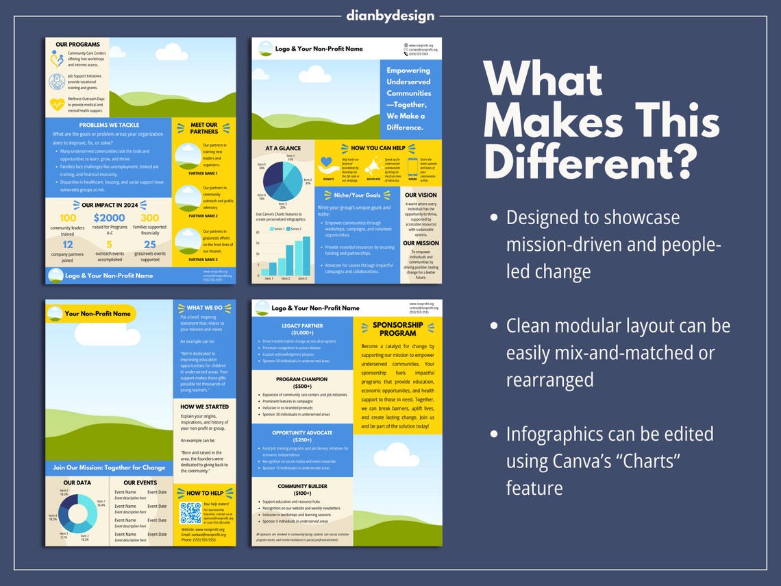 Nonprofit One Pager Template Bundle | Customizable Canva Charity ...