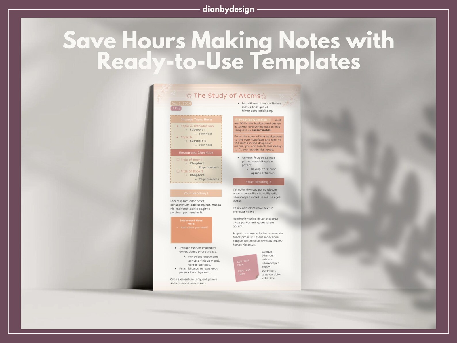 Digital Study Notes Template Editable | Ready-to-use Digital Google ...