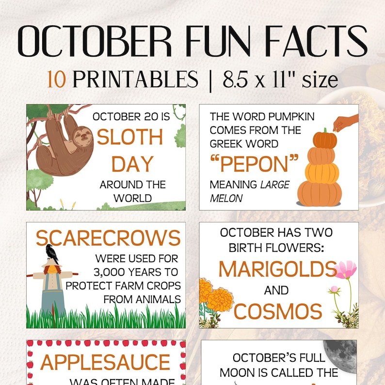 October Fun Facts & Trivia Printable and Digital Pages Seasonal Fun Facts and Autumn Trivia ...