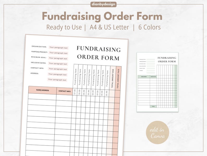 Fundraising Order Form Template | Editable Fundraiser Tracker Form for ...