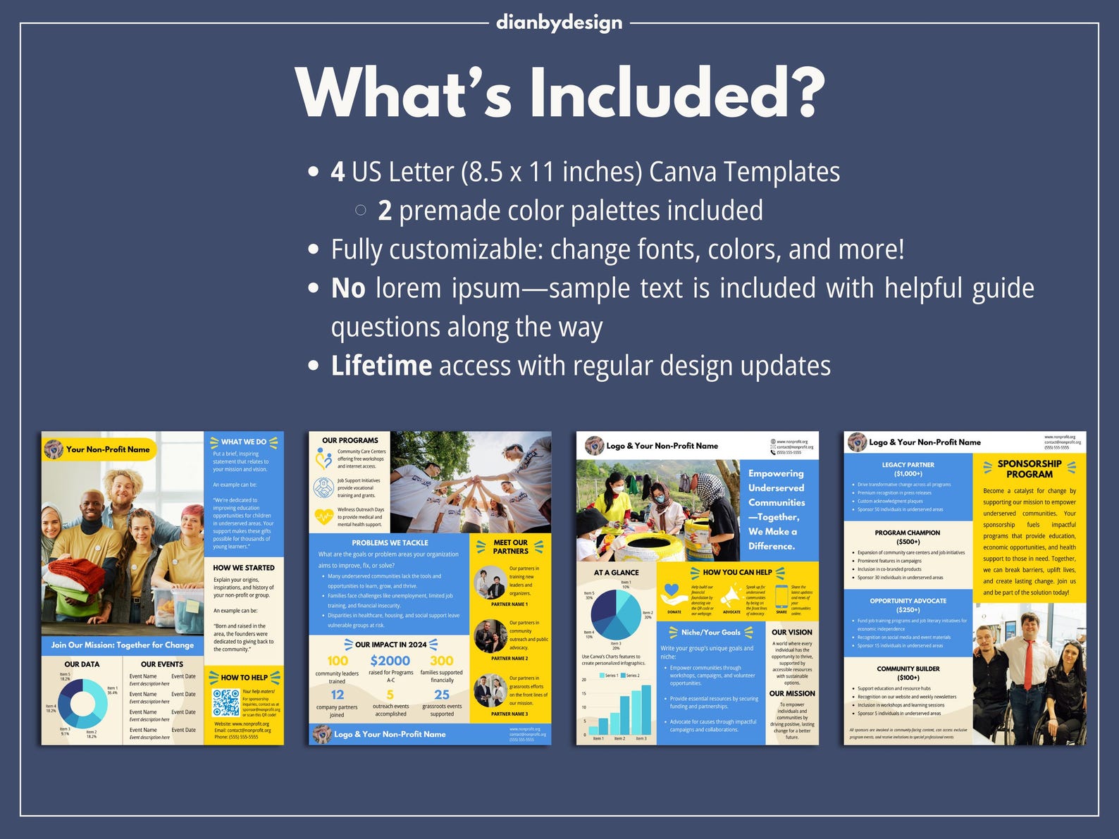 Nonprofit One Pager Template Bundle | Customizable Canva Charity ...