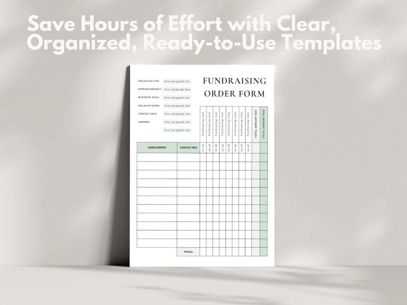 Fundraising Order Form Template | Editable Fundraiser Tracker Form for ...