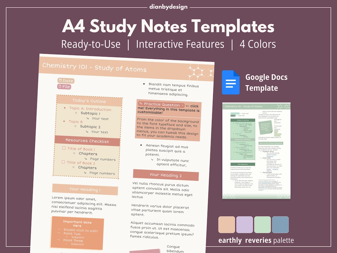 A4 Study Notes Template Pastel Download Editable Ready-to-use Digital ...