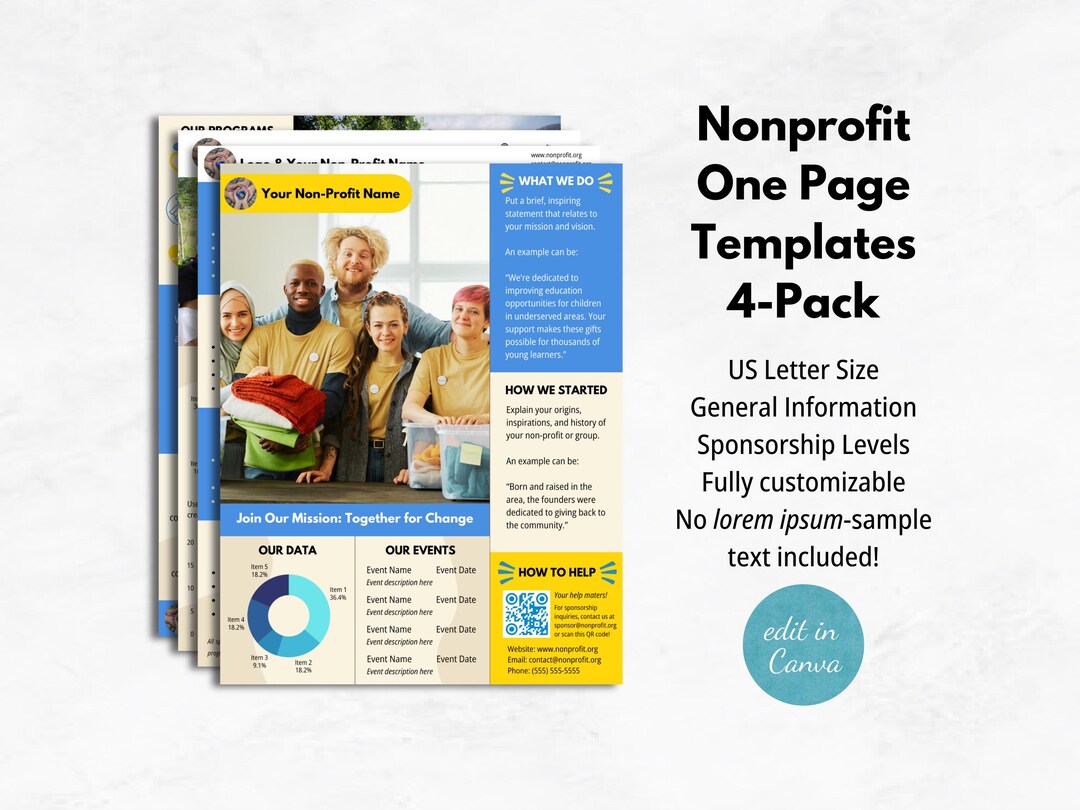 Nonprofit One Pager Templates Canva Editable Charity Fundraising ...
