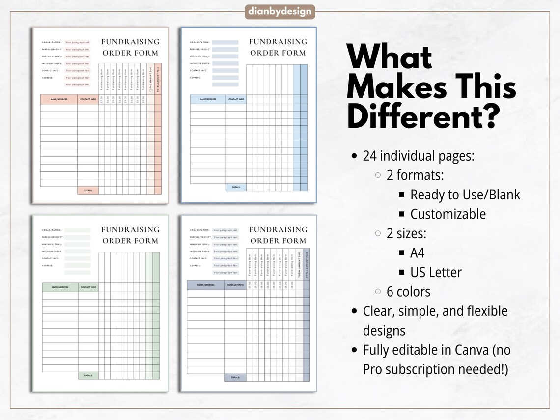 Fundraising Order Form Template | Editable Fundraiser Tracker Form for ...
