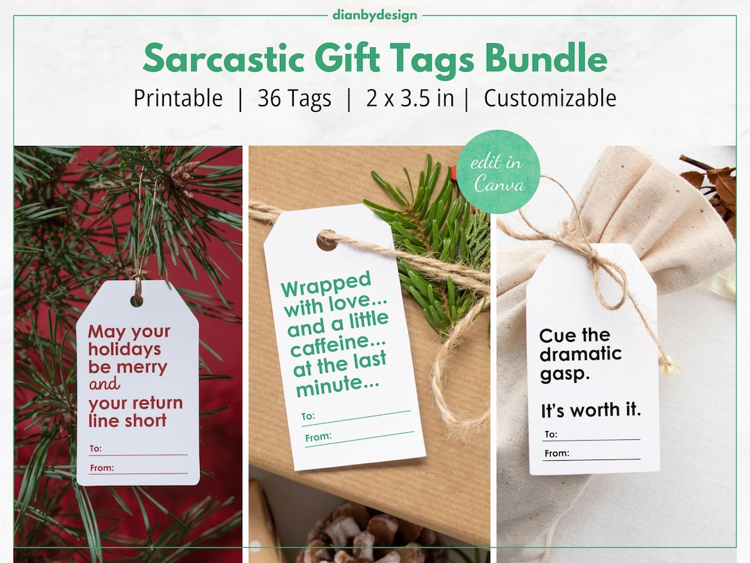 Sarcastic Christmas Gift Tags Bundle | Funny Holiday Labels | Witty ...