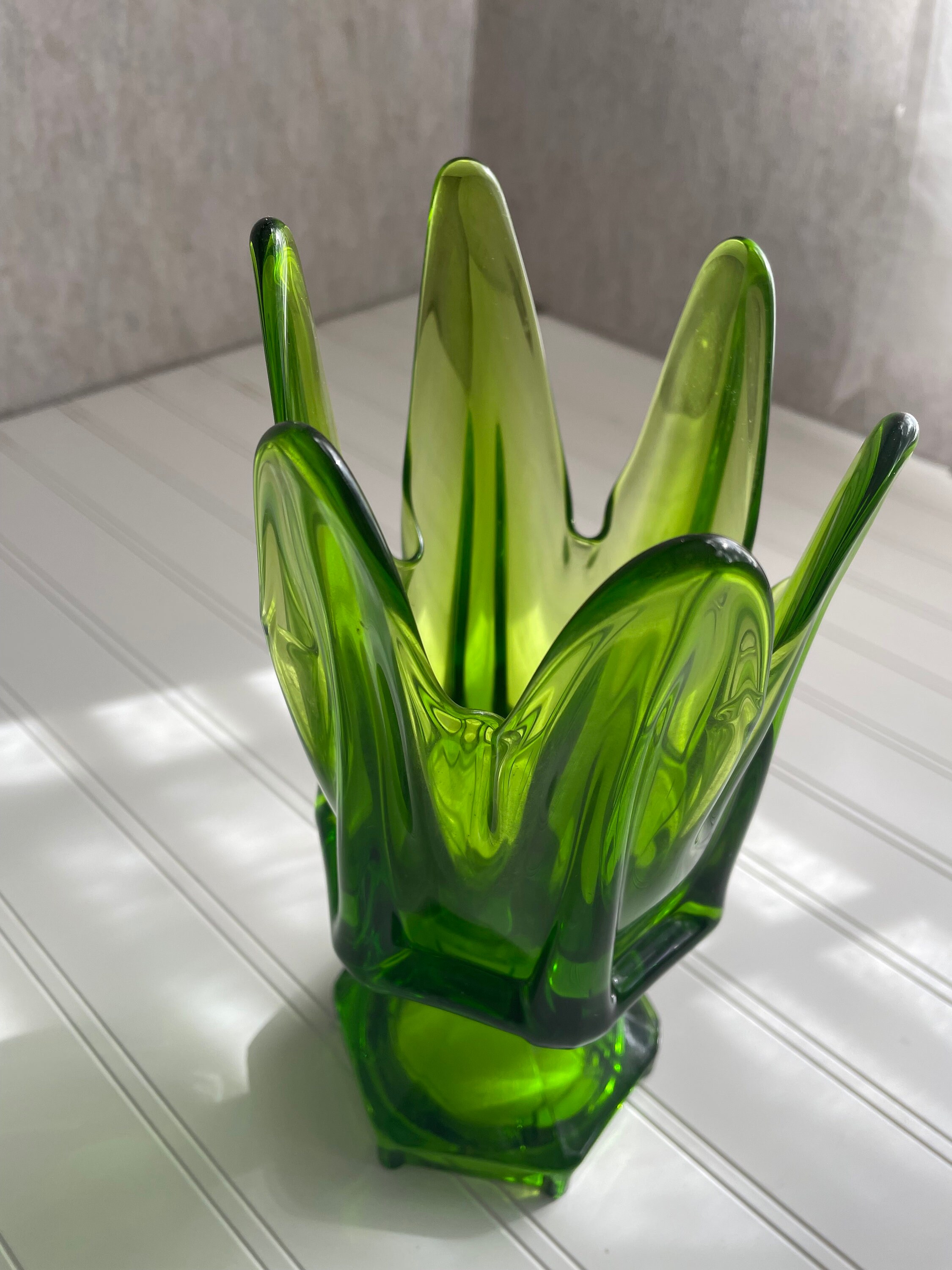 Vintage Six Finger Mid Century Footed Fenton Swung Emerald Green Glass ...