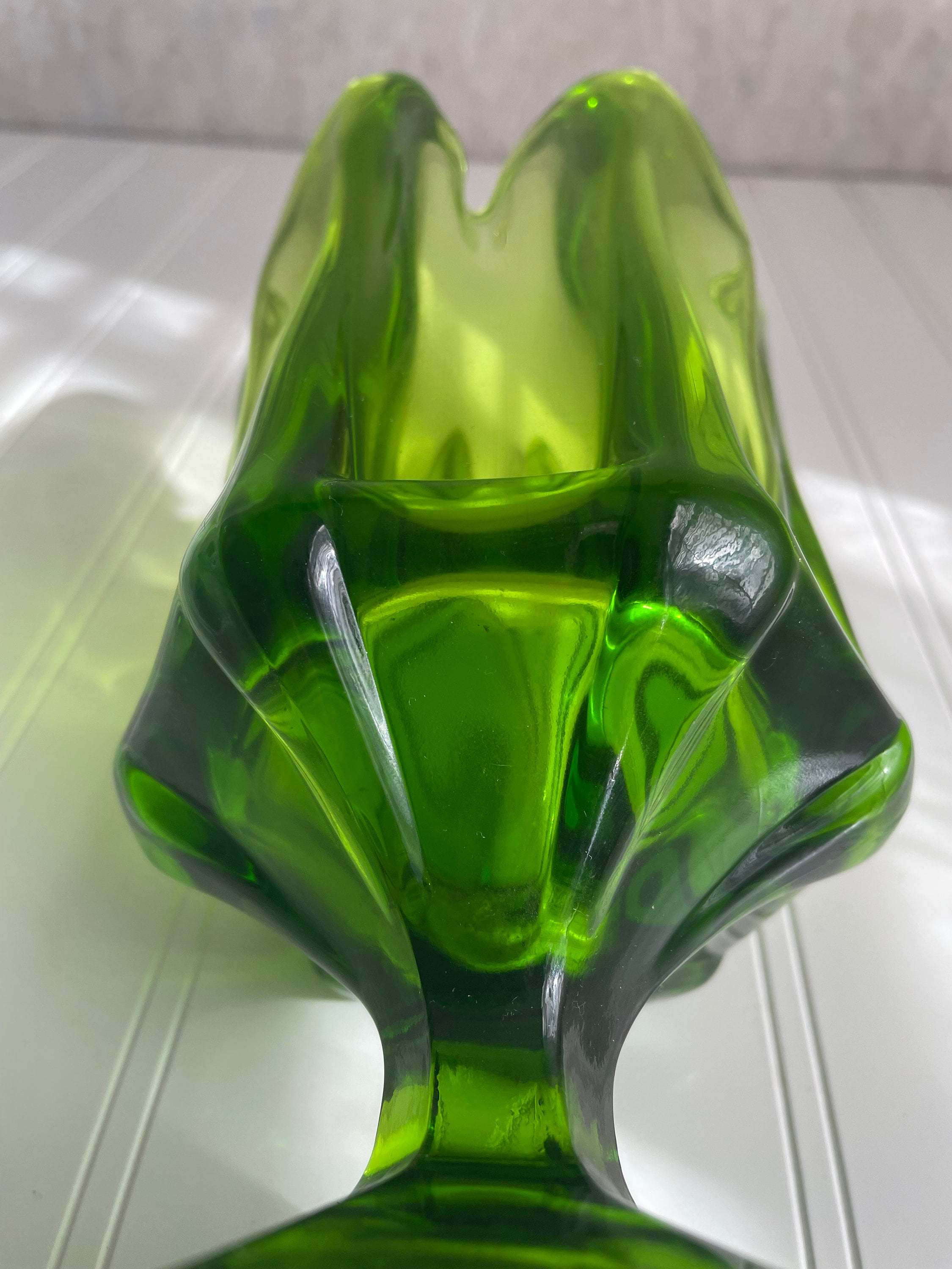 Vintage Six Finger Mid Century Footed Fenton Swung Emerald Green Glass ...
