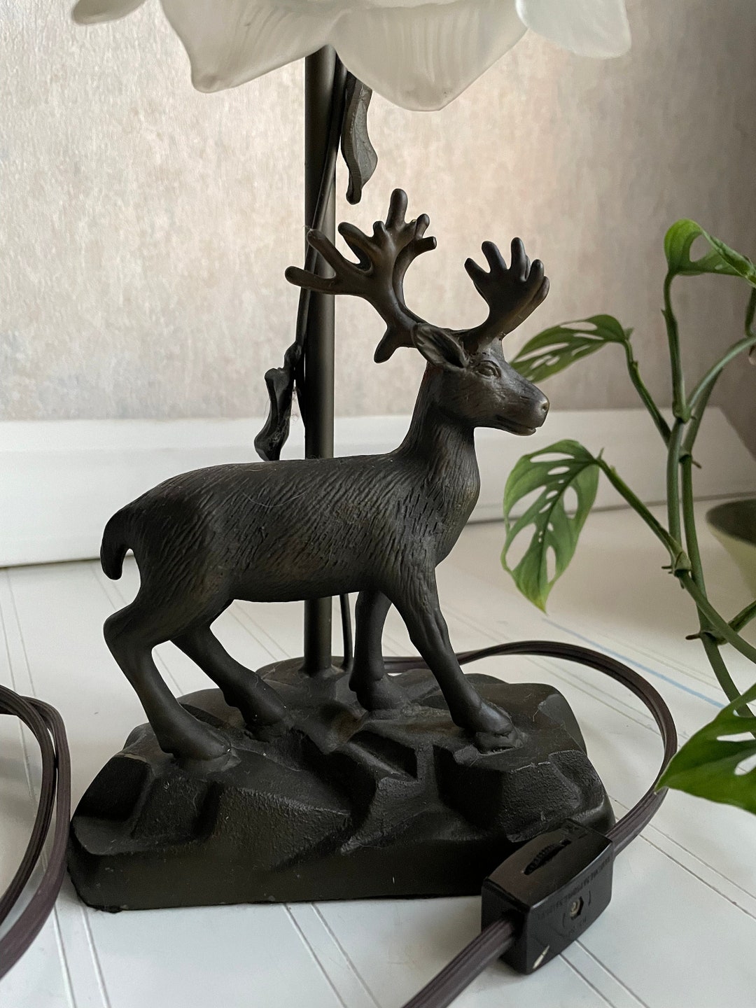 Vintage Deer Table Lamp Vintage Solid Bronze Deer & Petal Lamp, Bedside ...