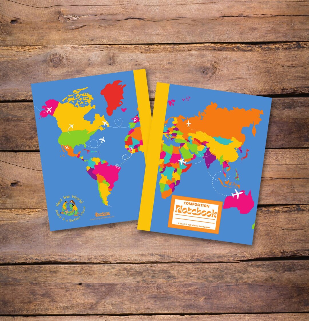 2wo Scoops Composition Notebooks | World Map Notebook | Heal the World ...