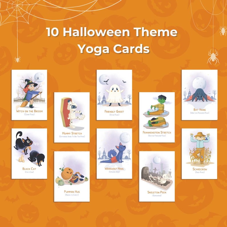 Halloween Yoga Cards – Printable 10-pack of Fun Kids Yoga Poses – Kid ...