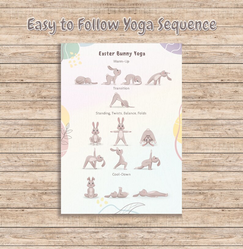 Ester Bunny Yoga Sequence for Kids, Yoga Cards, Cute Yoga Character ...