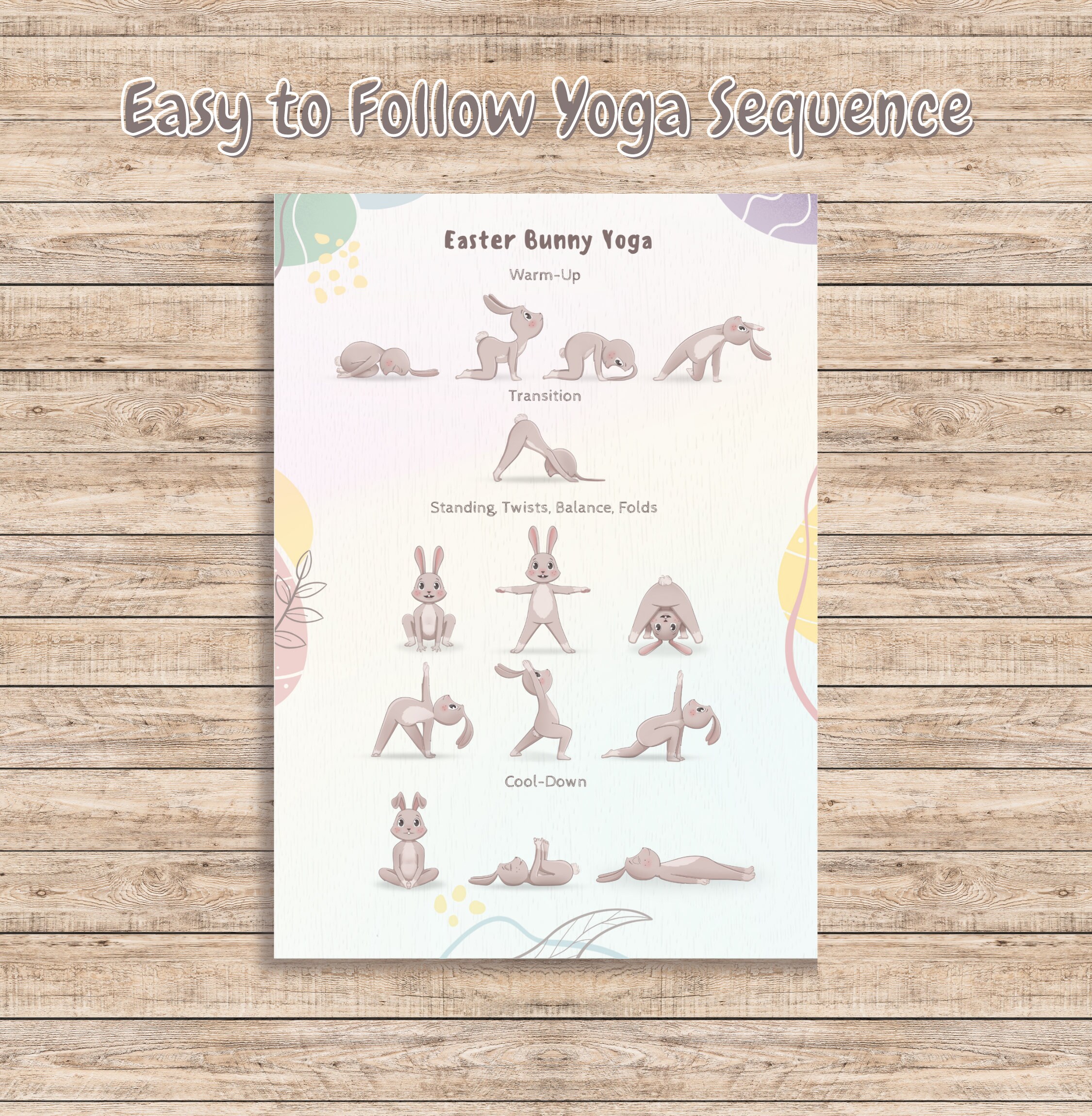 Ester Bunny Yoga Sequence for Kids, Yoga Cards, Cute Yoga Character ...