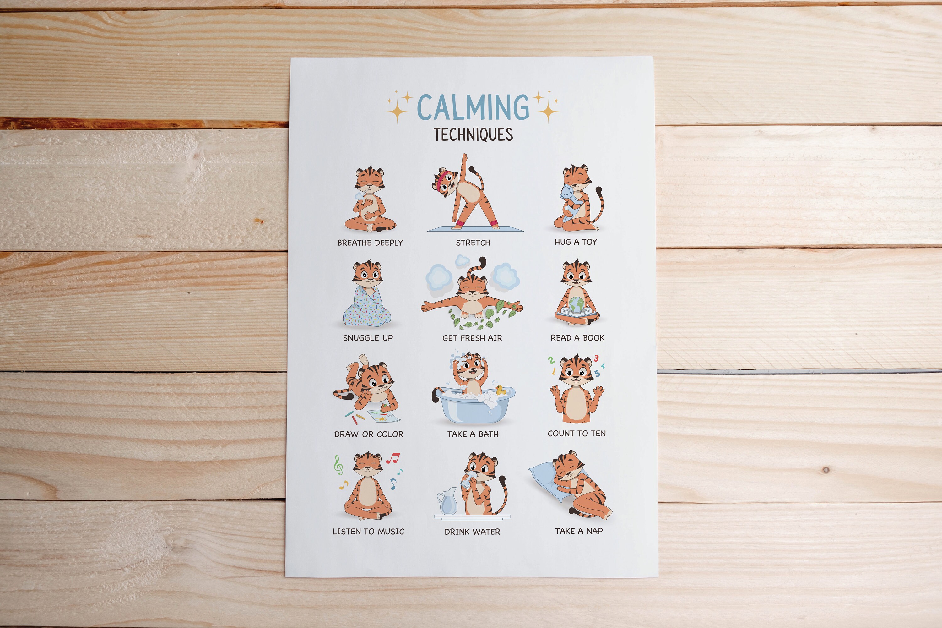Calming Techniques Poster: Tiger Cub, Kids Room Decor (digital Download ...