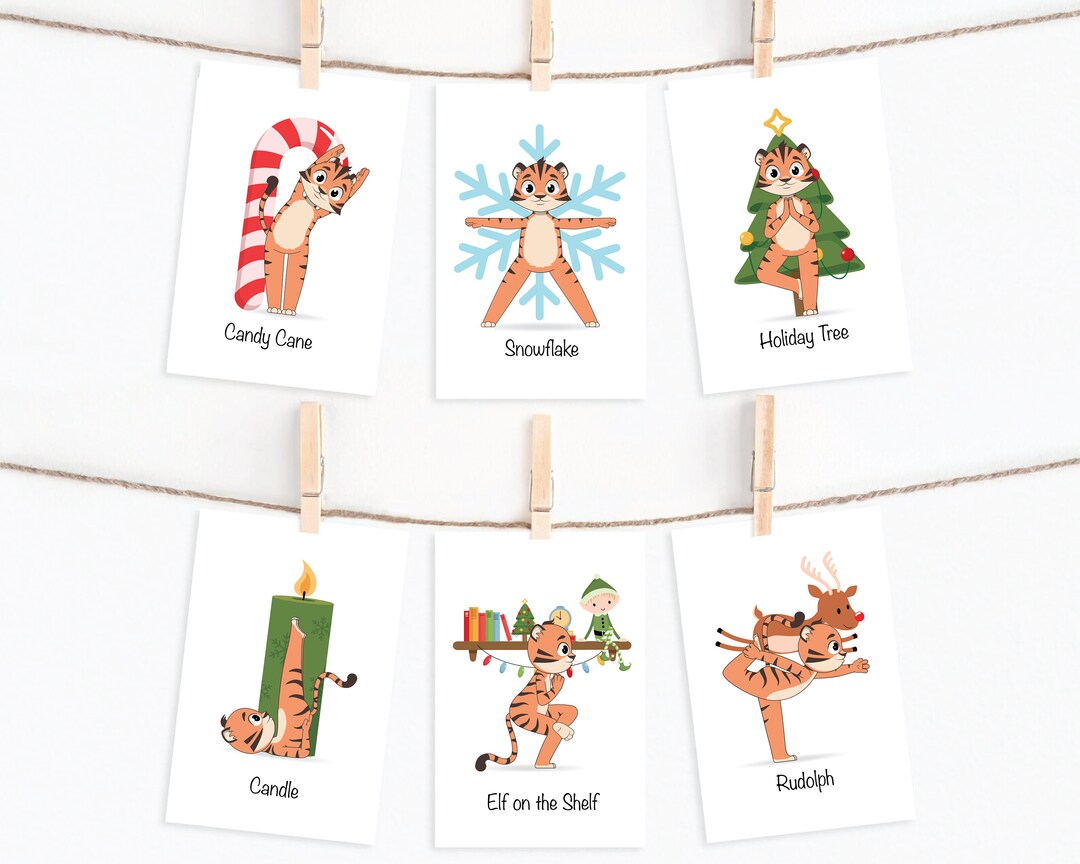 Christmas Yoga Cards: Tiger Poses for Kids (digital Download) - Etsy