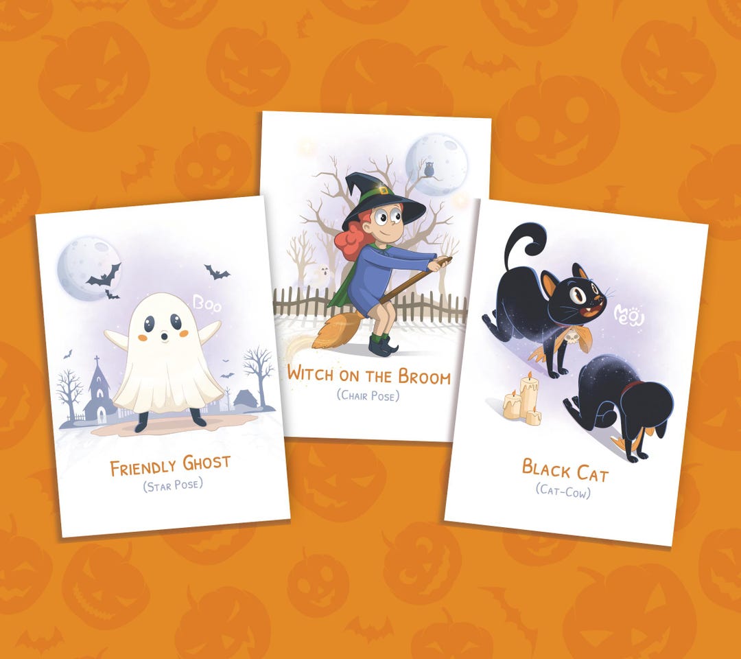 Halloween Yoga Cards Printable 10-pack of Fun Kids Yoga Poses Kid ...