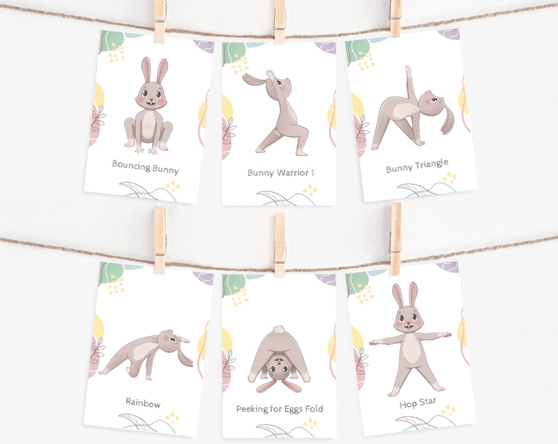 Ester Bunny Yoga Sequence for Kids, Yoga Cards, Cute Yoga Character ...