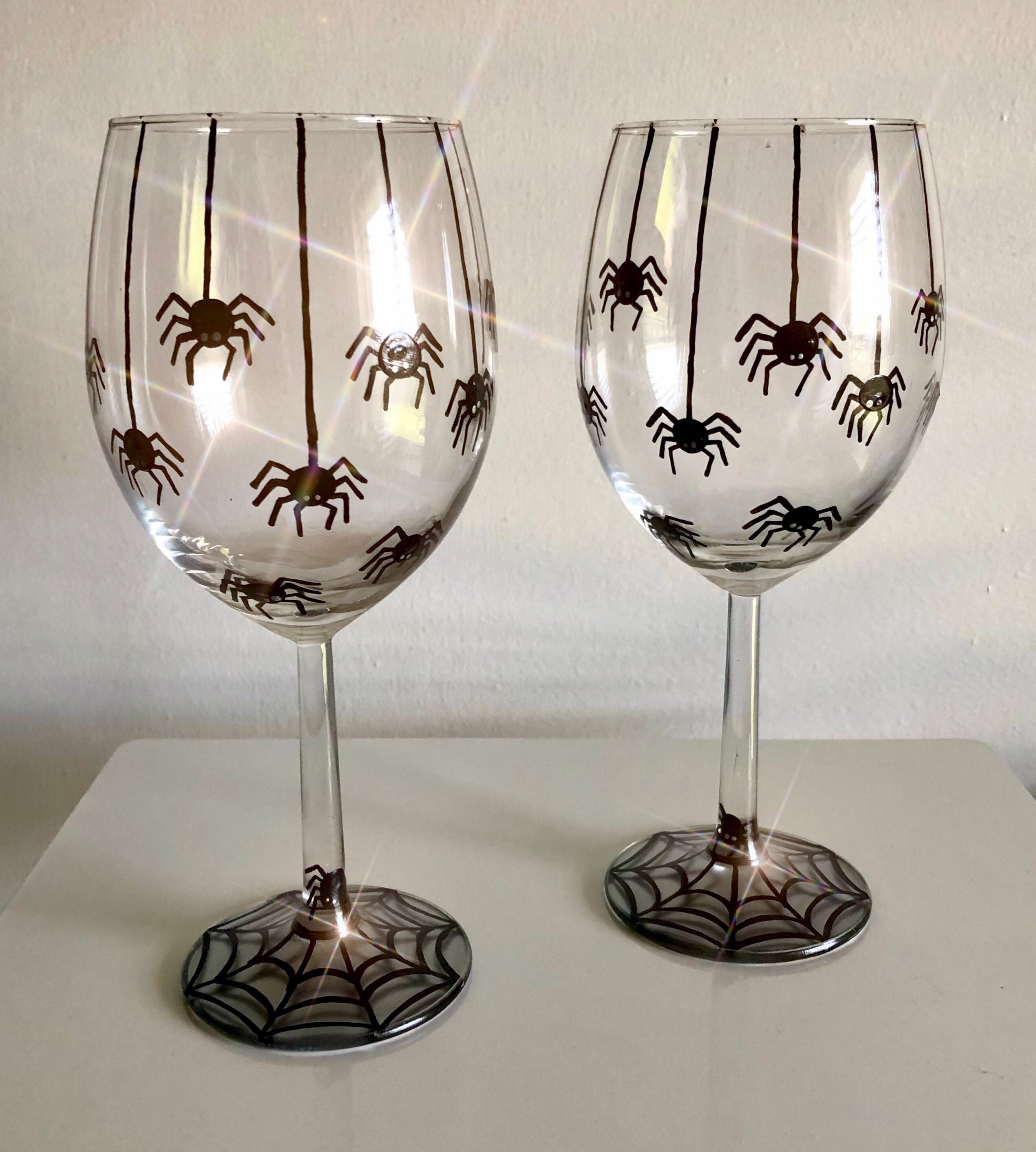 Hand Painted Spiderweb Wine Glass: Spooky Halloween Decor - Etsy