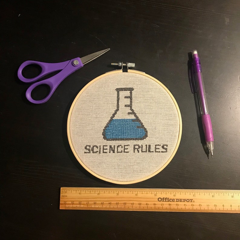 Science Rules - Finished Embroidery Hoop Sign - Imitation Cross-stitch ...
