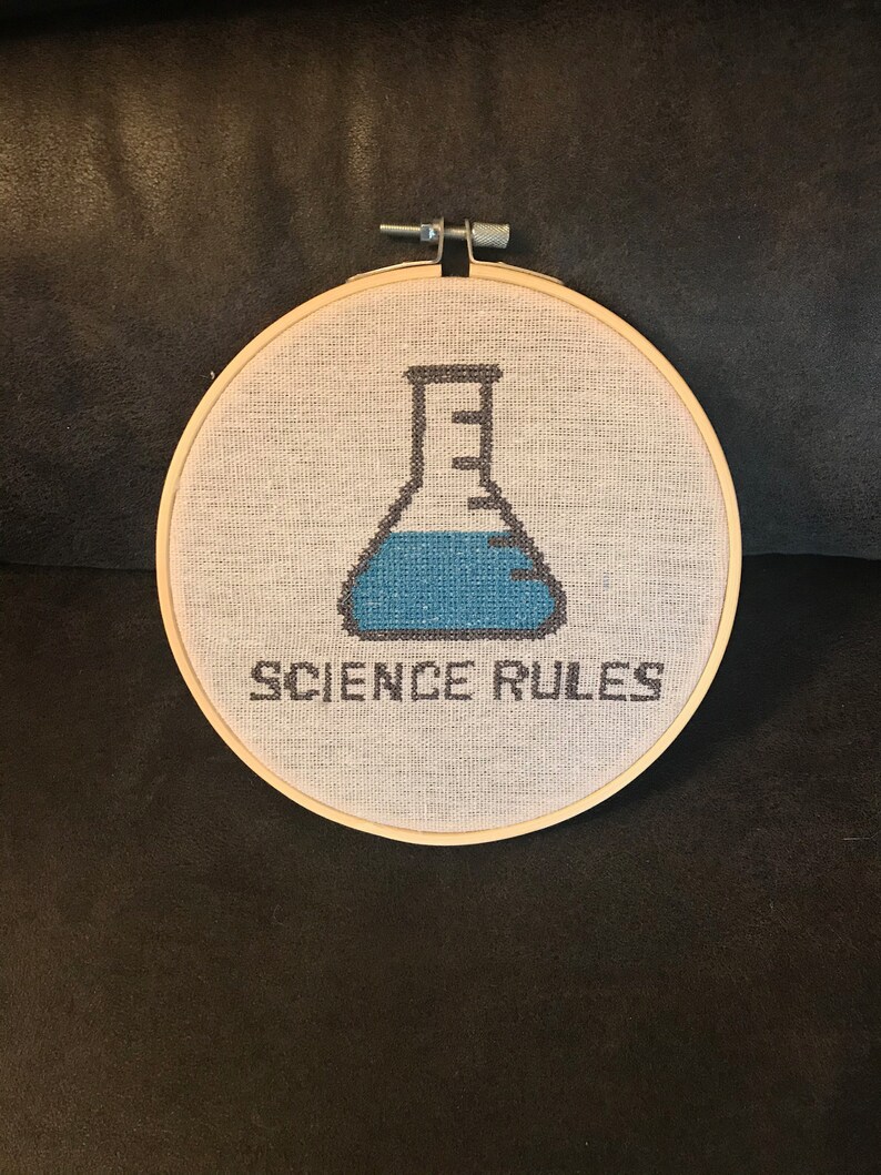 Science Rules - Finished Embroidery Hoop Sign - Imitation Cross-stitch ...