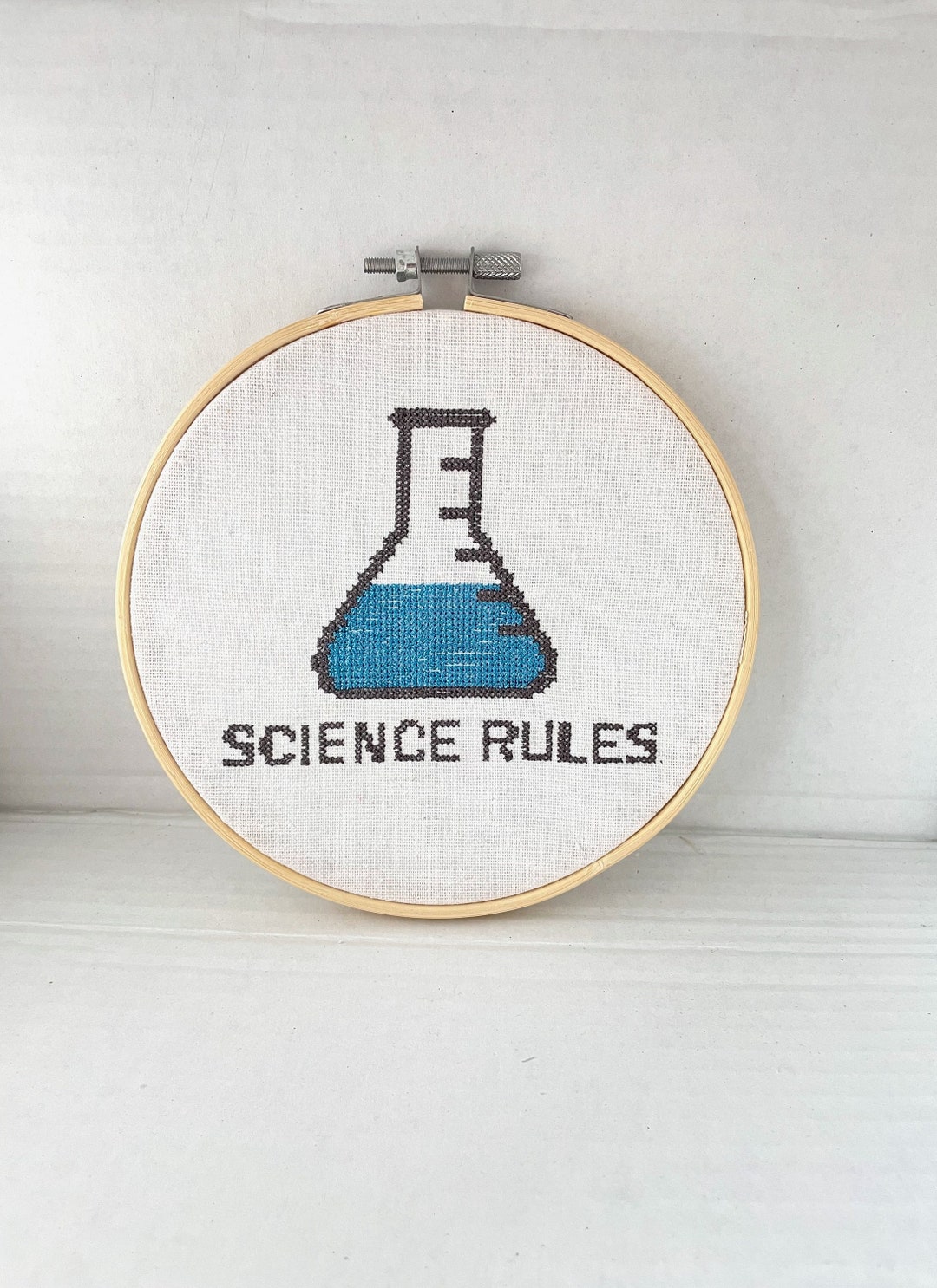 Science Rules Finished Embroidery Hoop Sign Imitation Cross-stitch Art ...