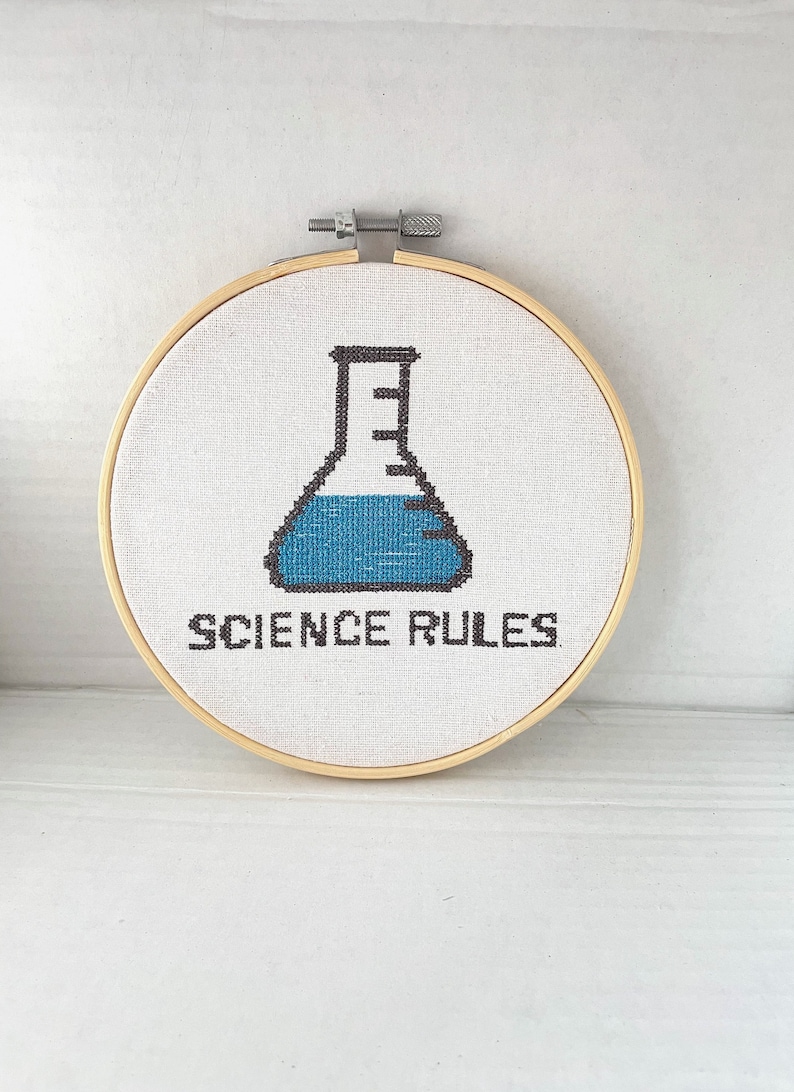 Science Rules - Finished Embroidery Hoop Sign - Imitation Cross-stitch ...