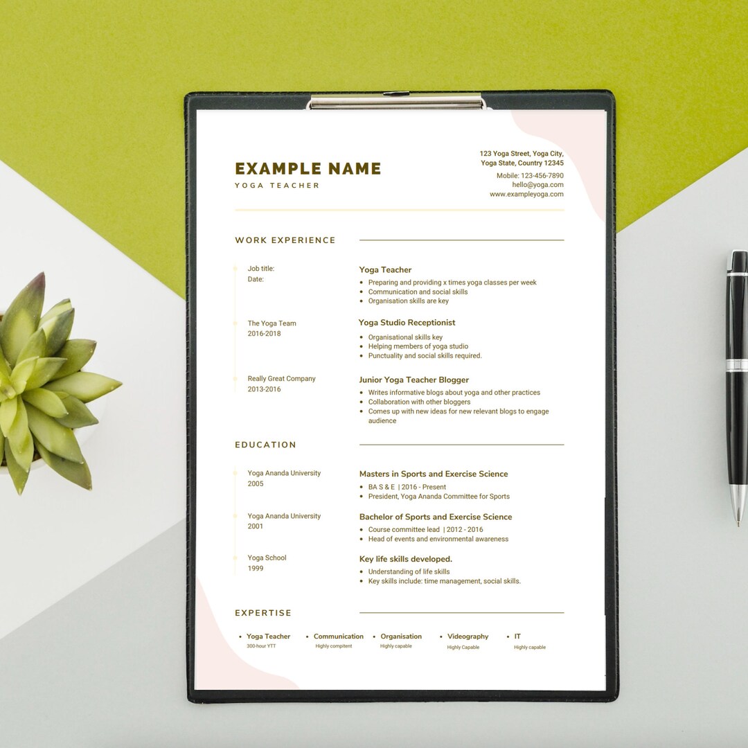 Customisable Digital CV Template and Cover Letter Yoga Teacher CV ...