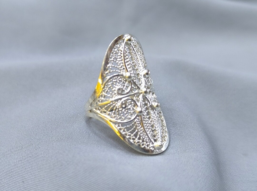 Berber - Vintage Filigree Ring, Long Silver Ring, Berber Women's Ring ...