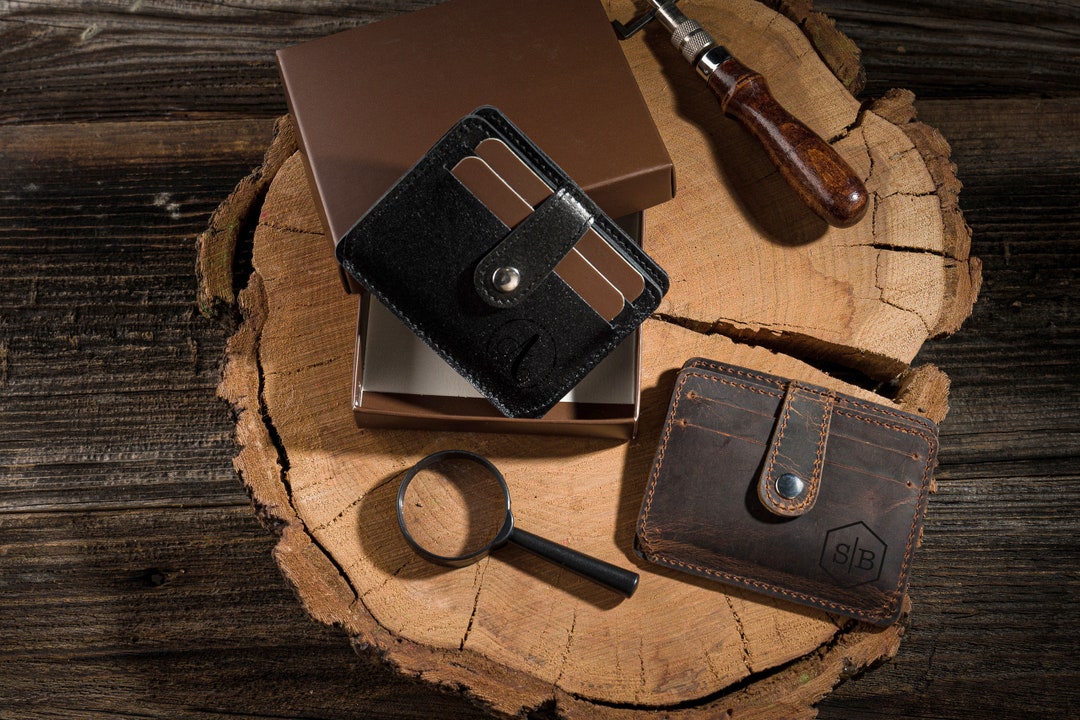 Personalized Leather Wallet: Slim Minimalist Card Holder, Groomsmen ...
