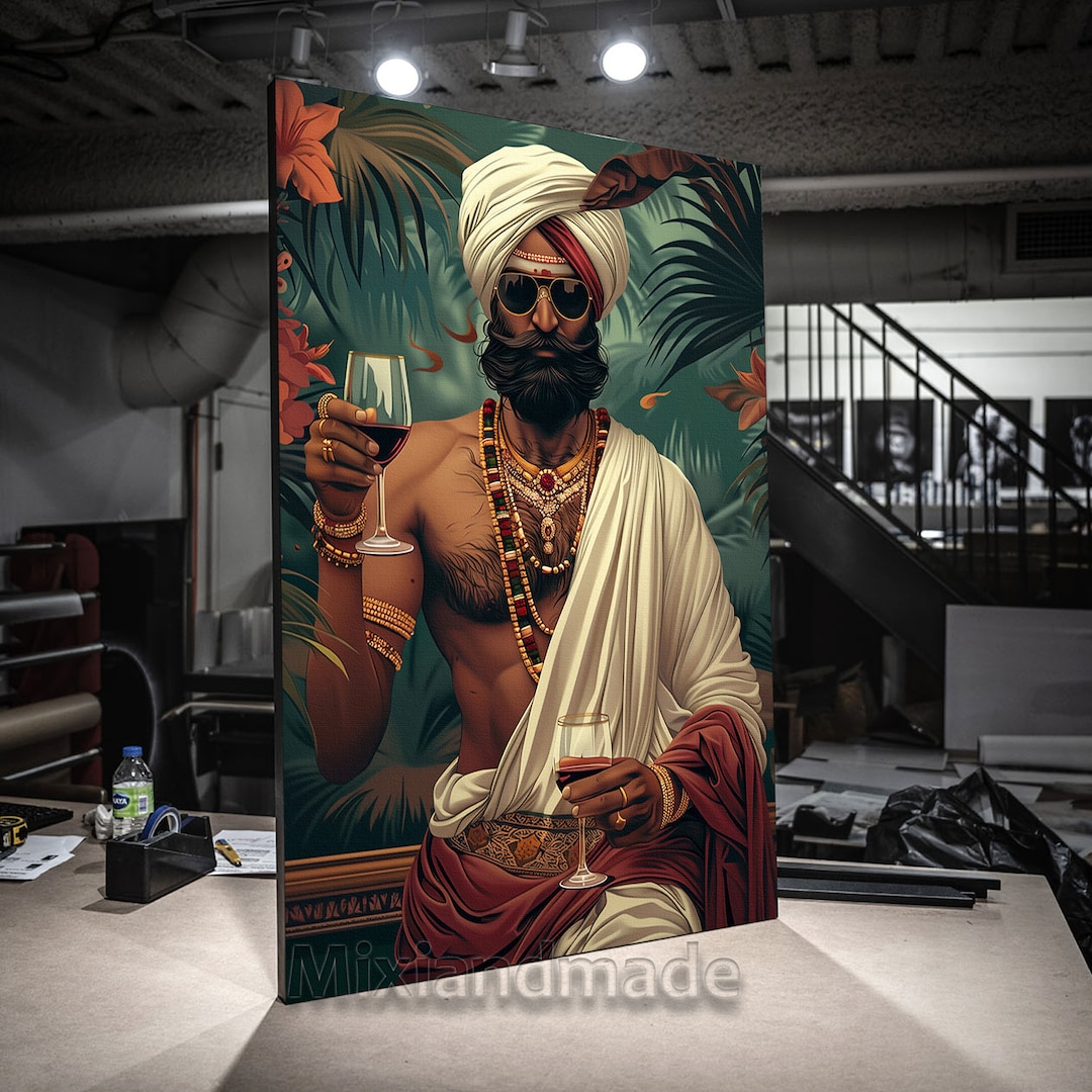 Canvas Print With Frame ,indian Man With Whisky Dhoti, Indian Painting ...