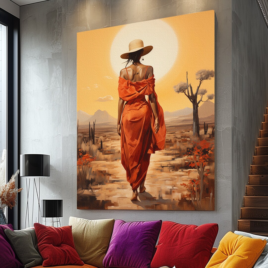 Print CANVAS With Framed African Woman Sunset Model Art Wall Decor ...