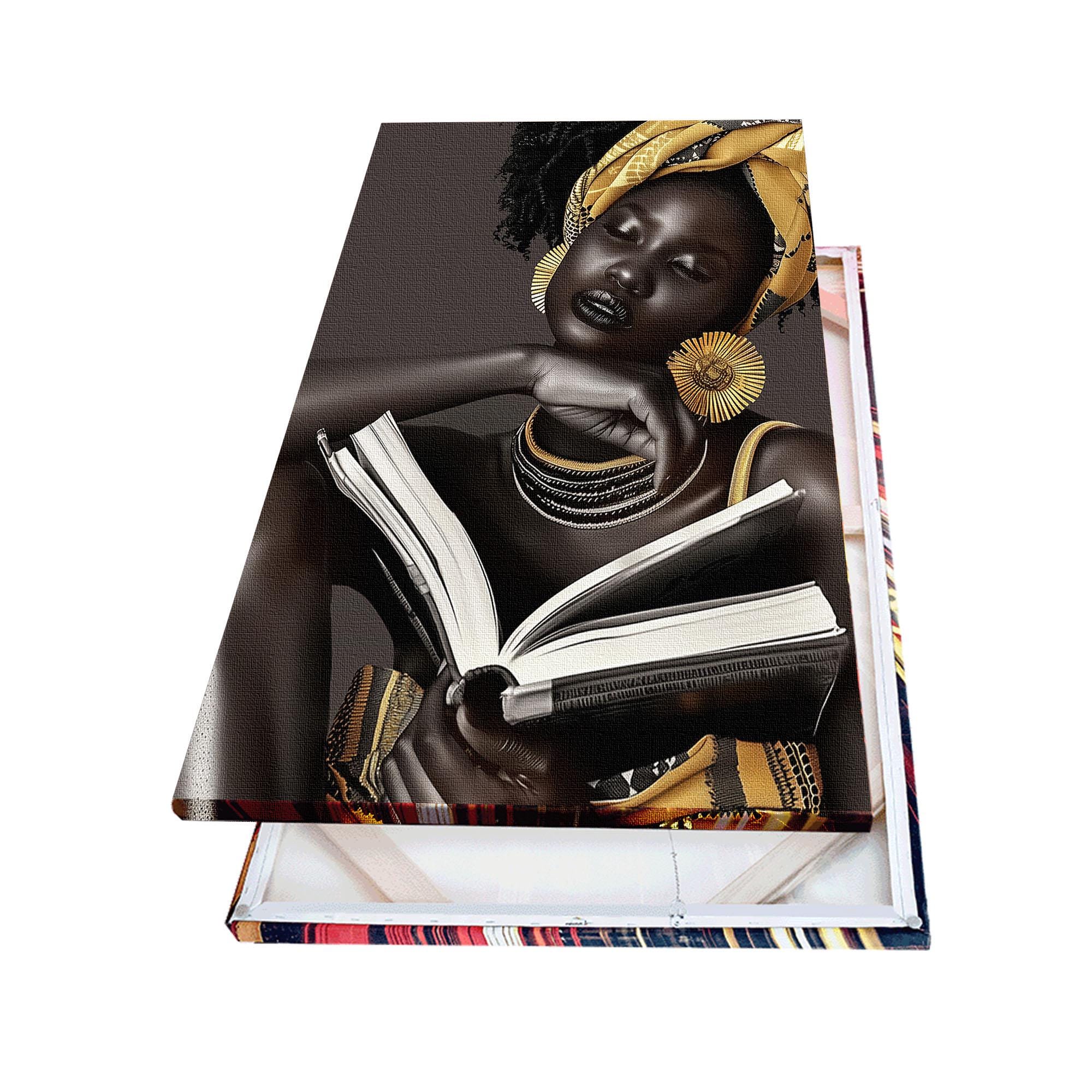 Print CANVAS AW (4) Stretched Canvas African Woman Reading Book Art ...