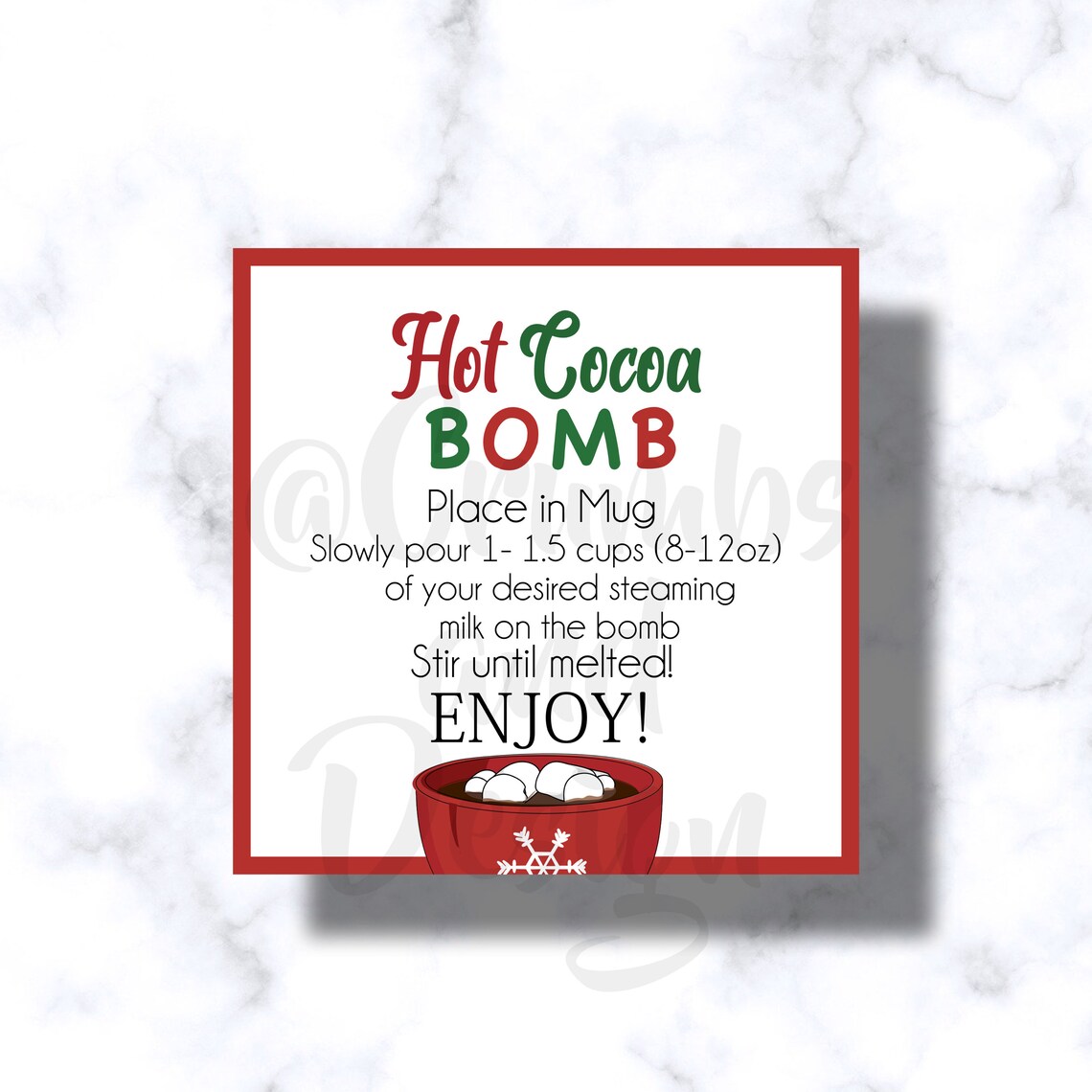 Printable Hot Cocoa Bomb Tag With Instructions Cup Design - Etsy