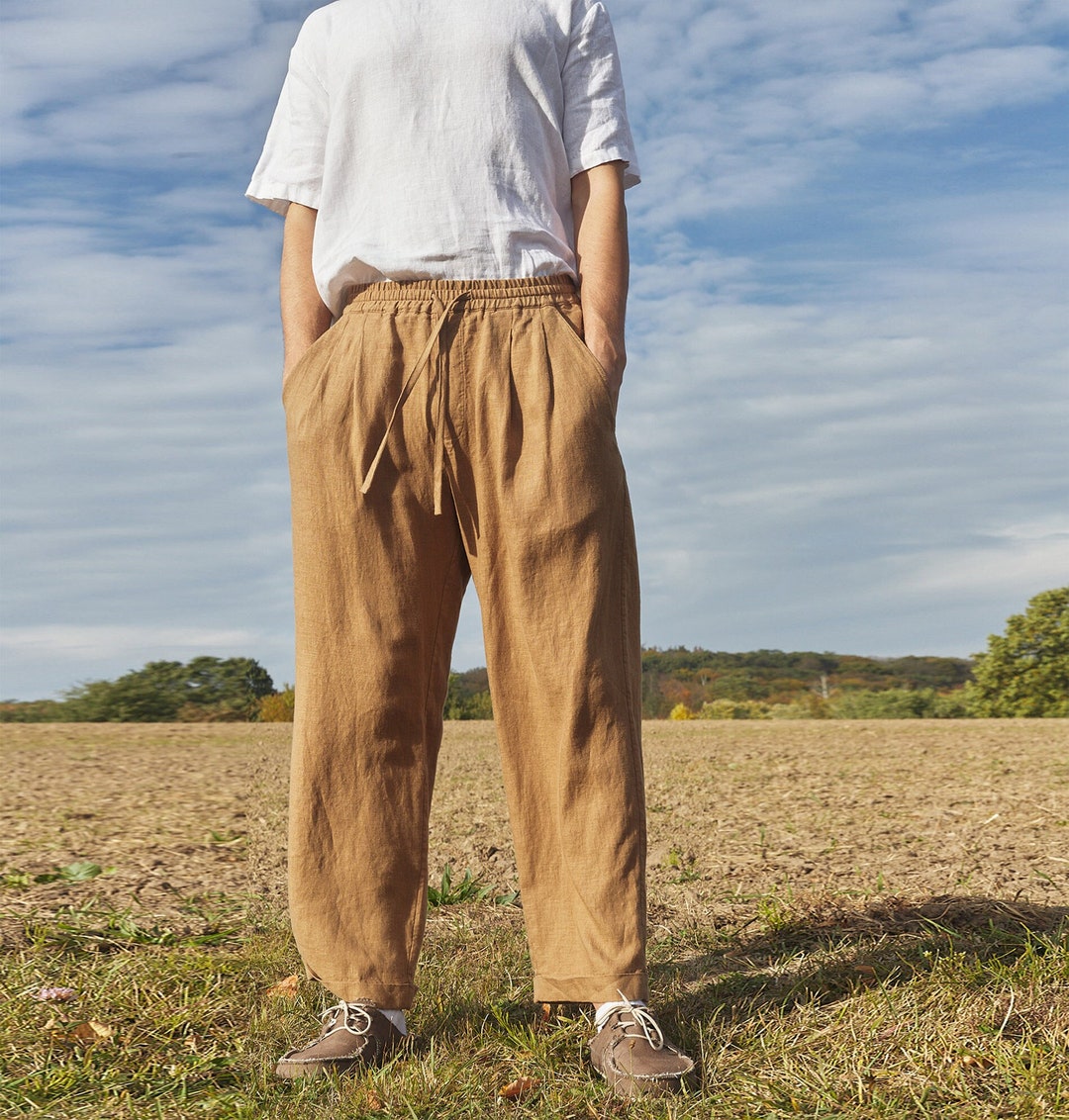 CHIA Men's Linen Pleated Pants - Straight Leg - Relaxed Fit ...