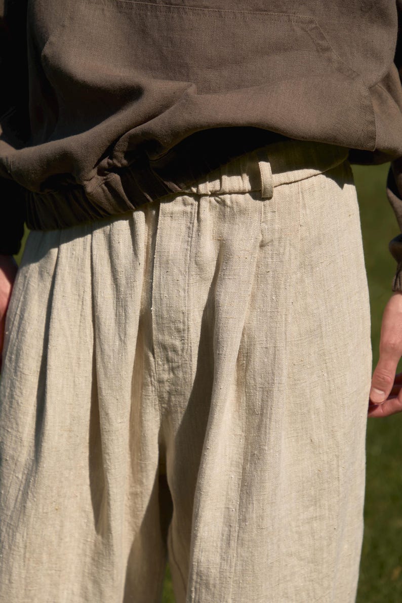 Men’s Linen Pants KIRI – Pleated, Hidden Drawstring, Belt Loops - Etsy