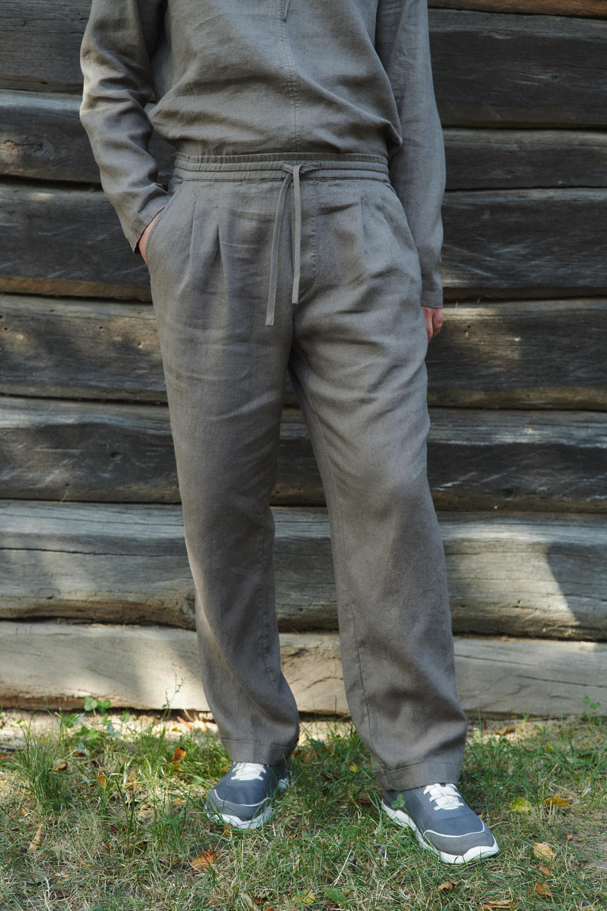 Men's Linen Straight Leg Pants CHIA - Pleated - Relaxed Fit - 100% ...