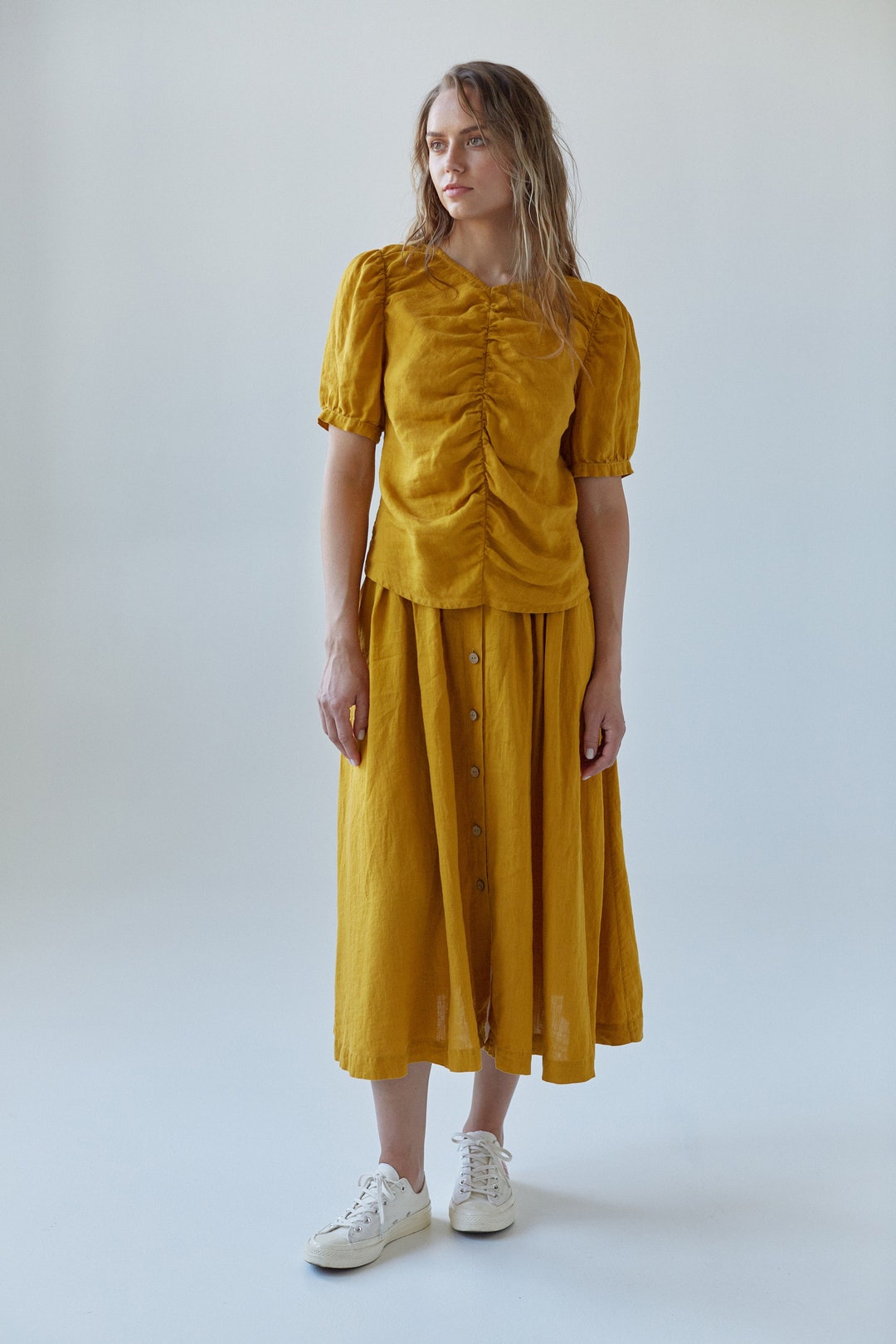Leinen Puffärmel Top DRIMIA, Kurzarm Leinen Bluse, Puffärmel Leinen Top ...