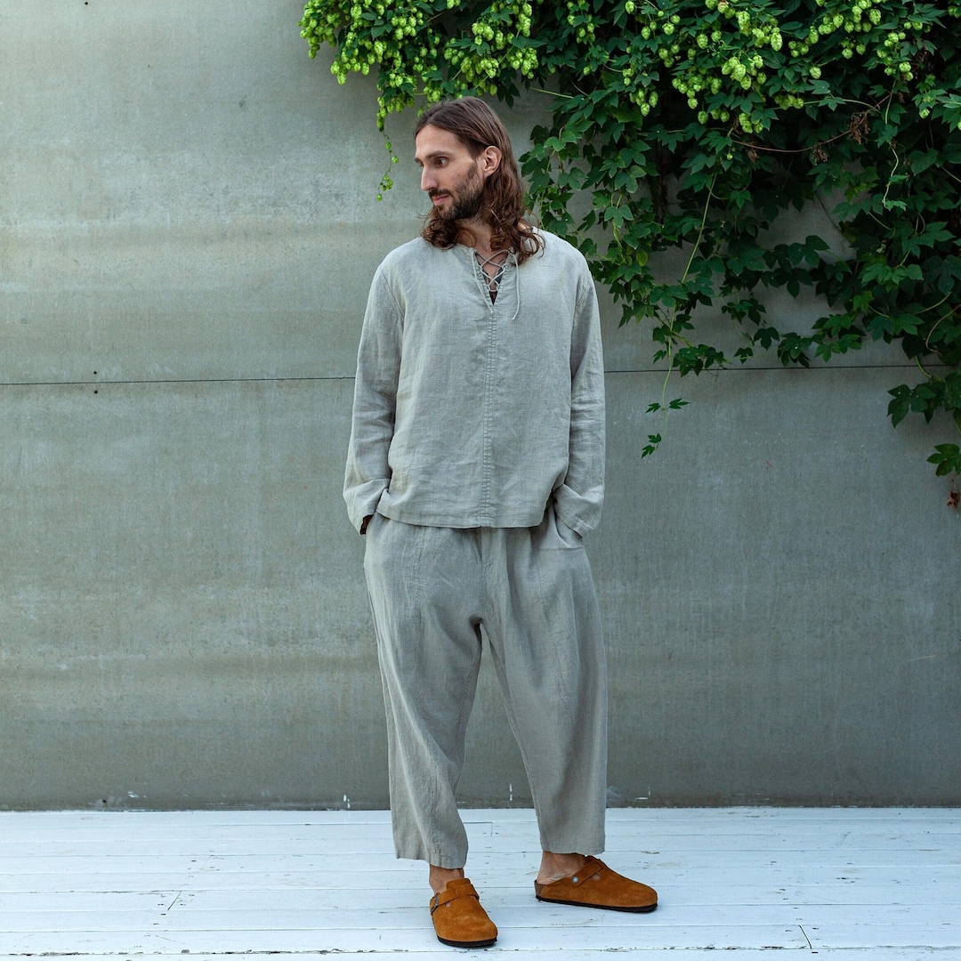 Men's Linen Two Piece Set for Summer: European Washed Linen - Etsy