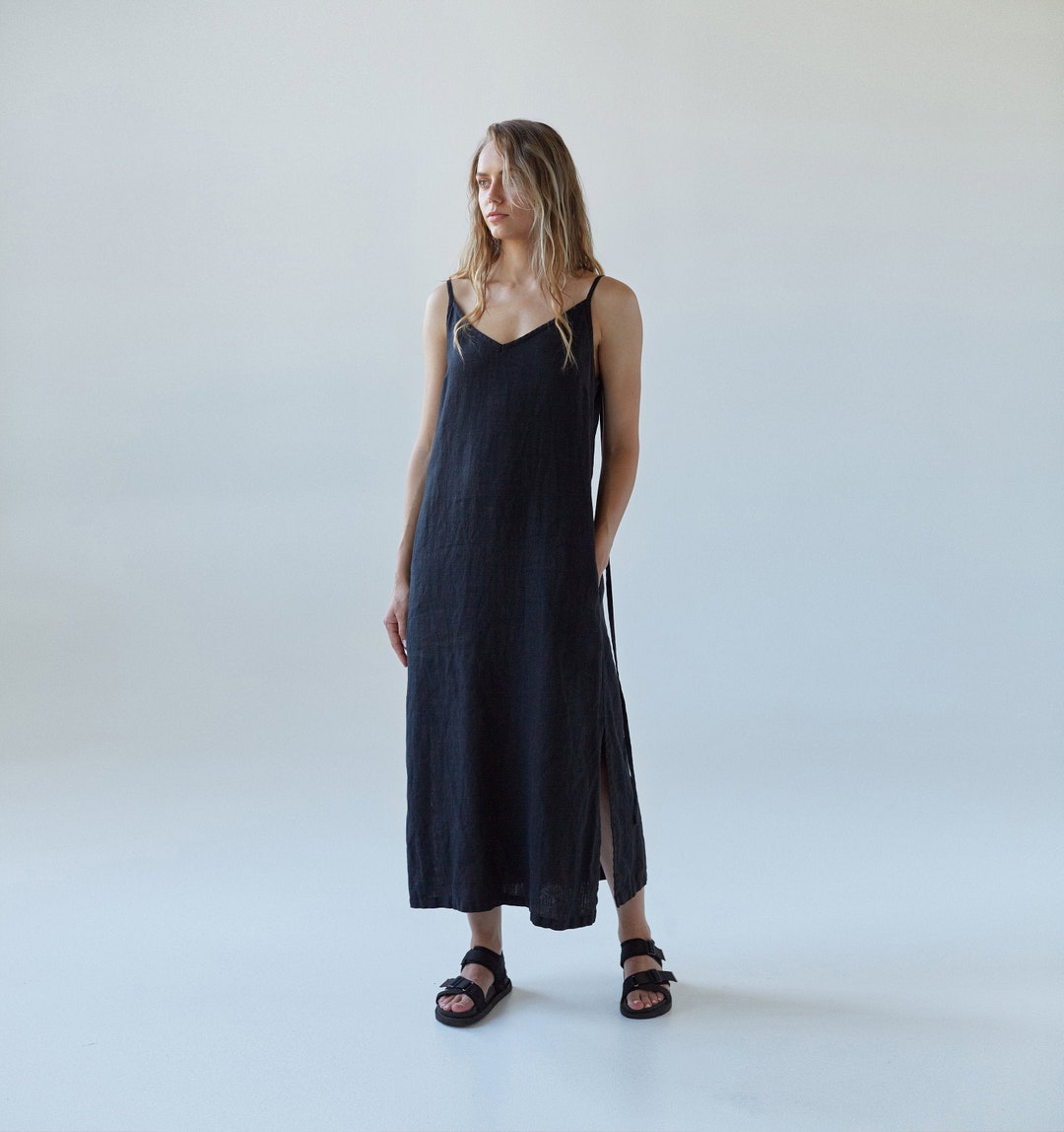 Linen Sundress AIRA, Summer Dress, Side Splits, Pockets - Etsy